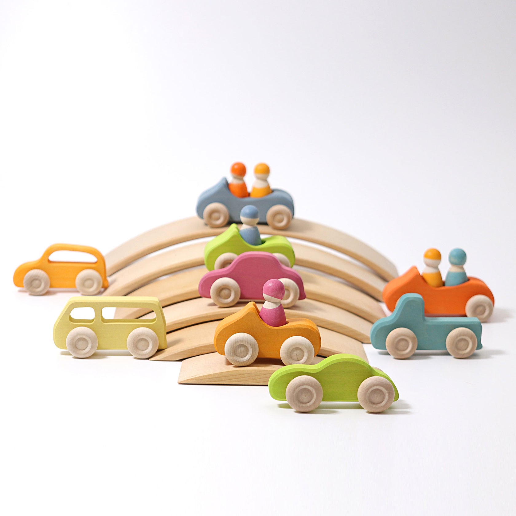 Grimm's - Five Wooden Slimline Cars (Multi-Colour) – Wood Wood Toys